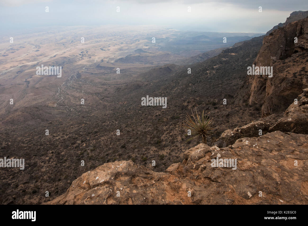 View from Dhofar Mountains towards Dhofar Plains and the sea, Sultanate ...