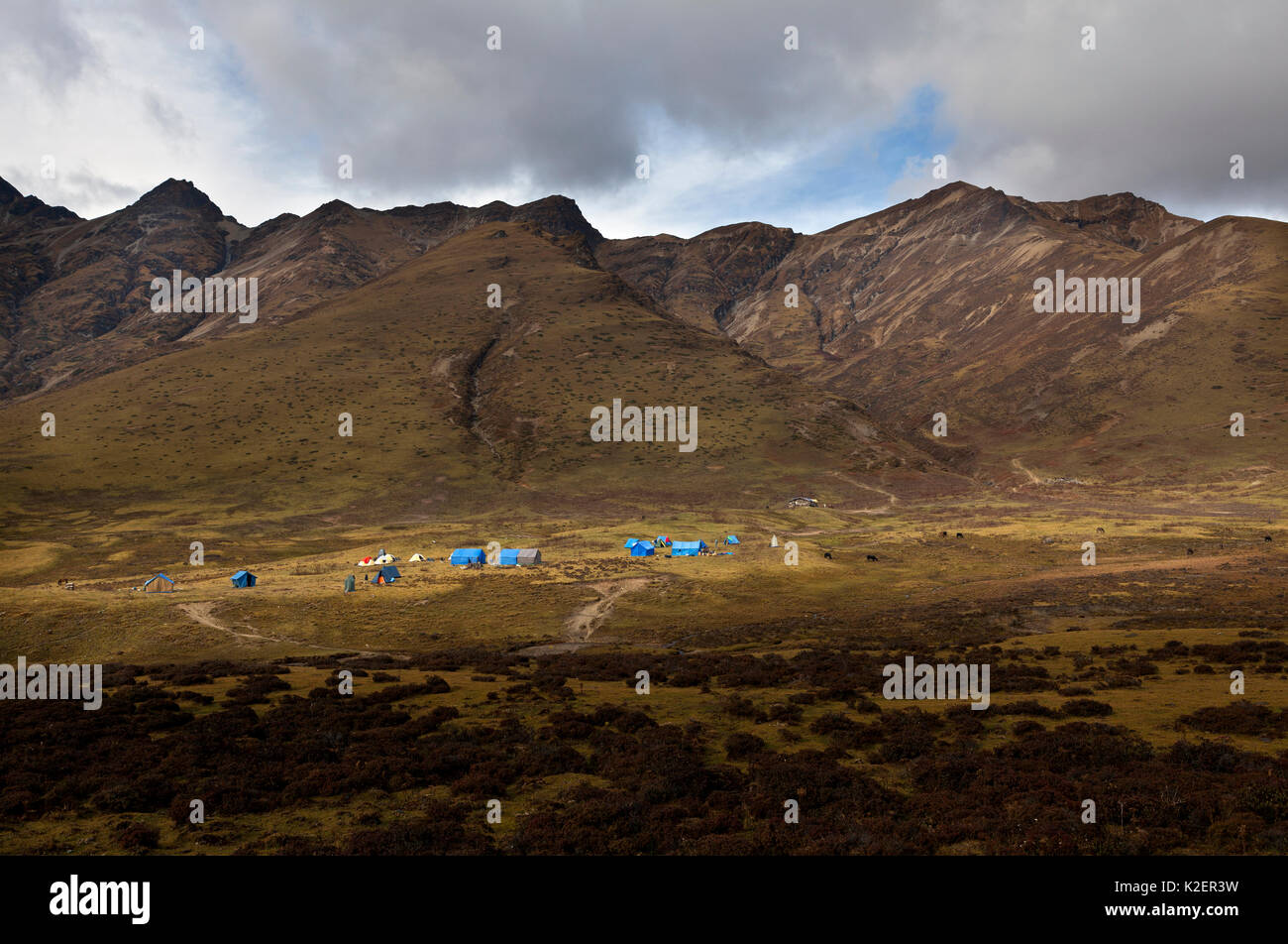 Campsite , Soi Yaksa Valley, Jhomolhari trek. Bhutan, October 2014 ...