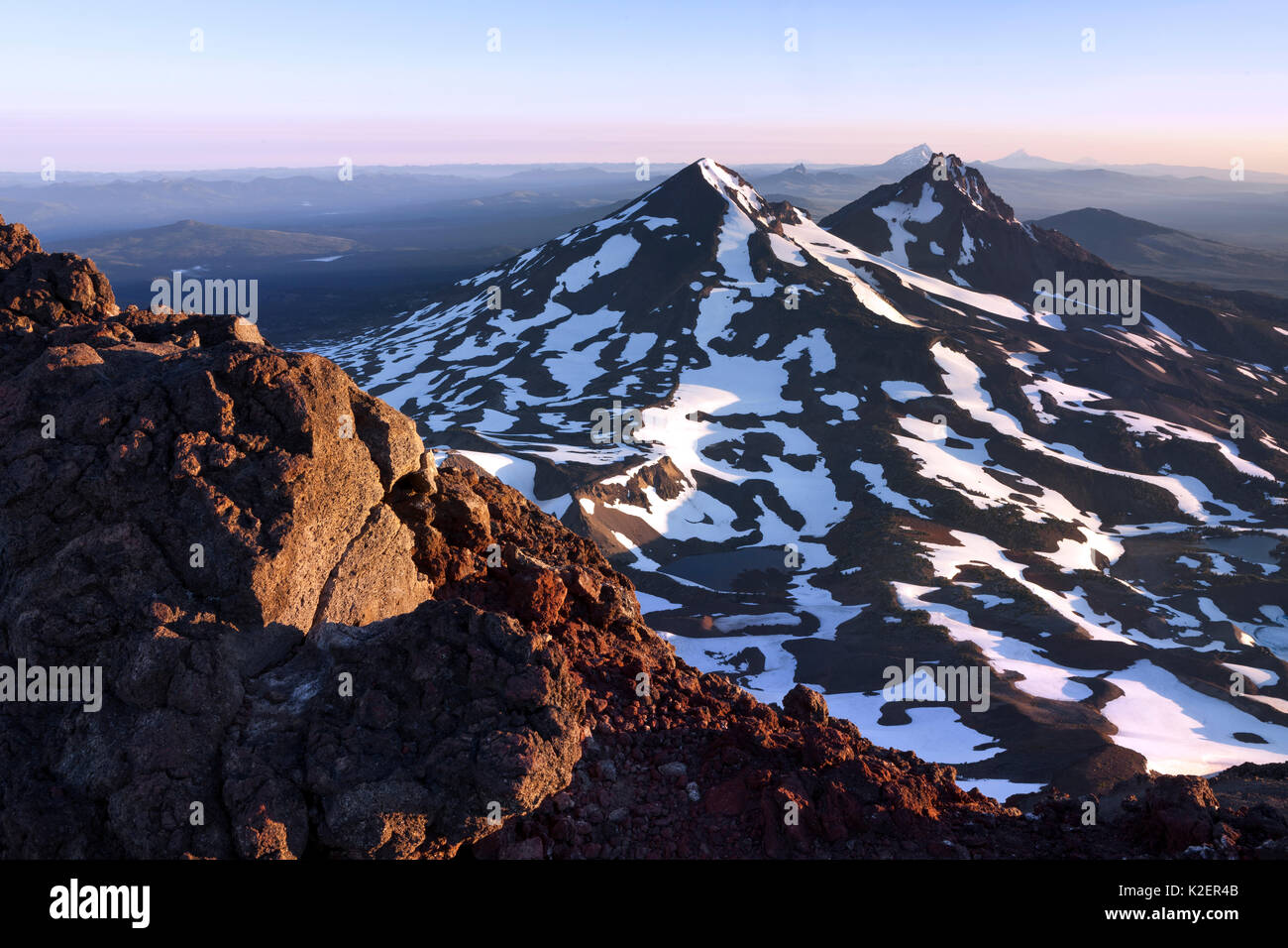 View north at sunrise from the summit of South Sister, Three Sisters ...