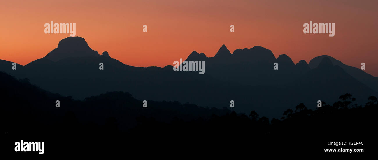 Anaimudi peak silhouetted at sunrise, Eravikulam National Park, Kerala ...