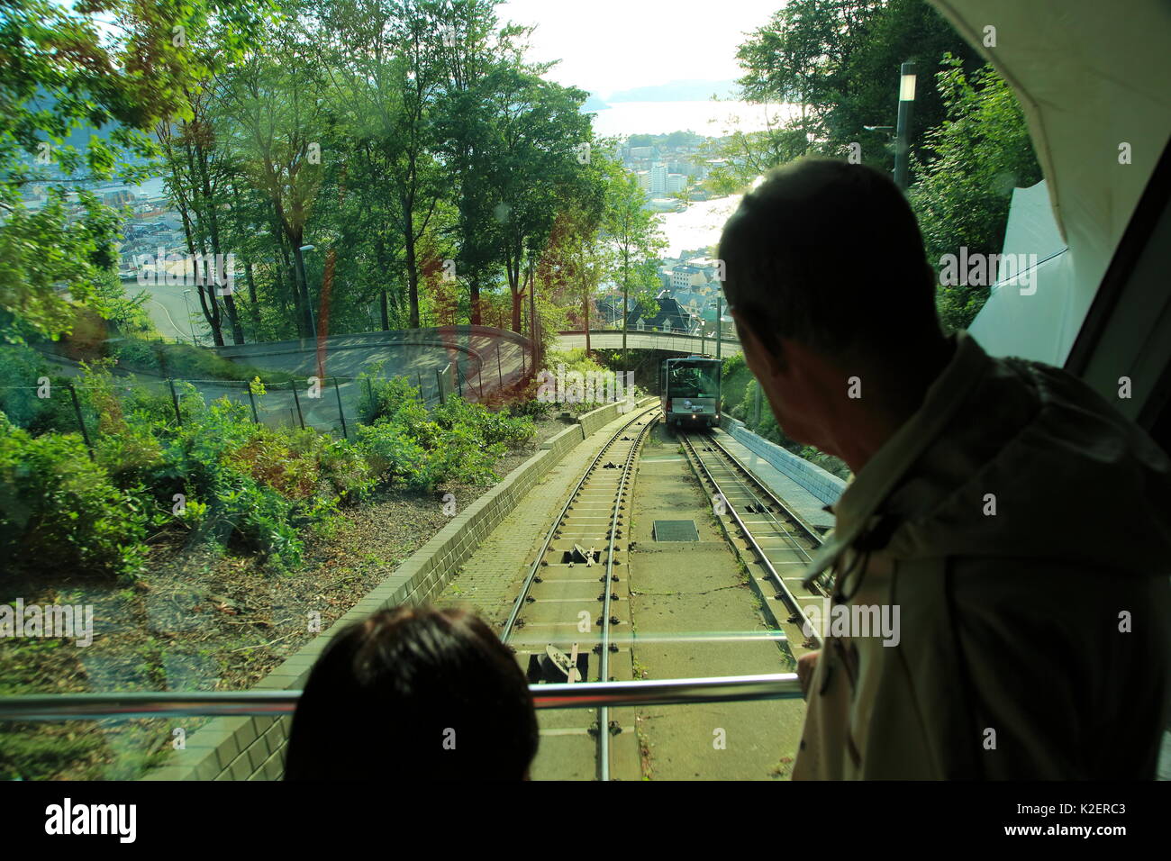 Floibanen funicular railway train carriage, Bergen, Norway Stock Photo ...
