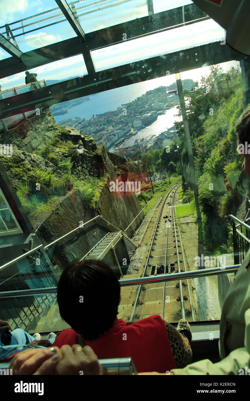 Floibanen funicular railway train carriage, Bergen, Norway Stock Photo ...
