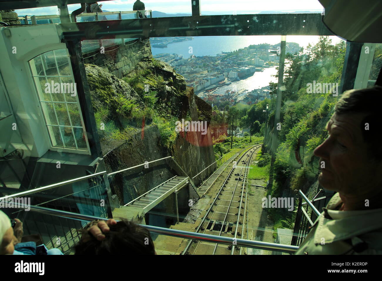 Floibanen funicular railway train carriage, Bergen, Norway Stock Photo ...