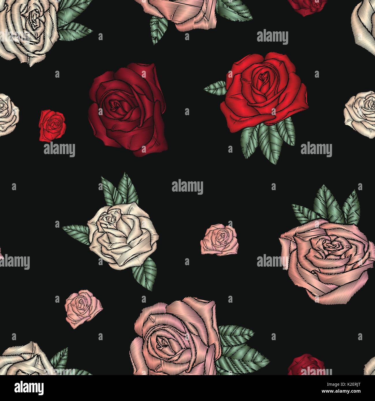 Embroidery seamless pattern with roses Stock Vector Image & Art - Alamy