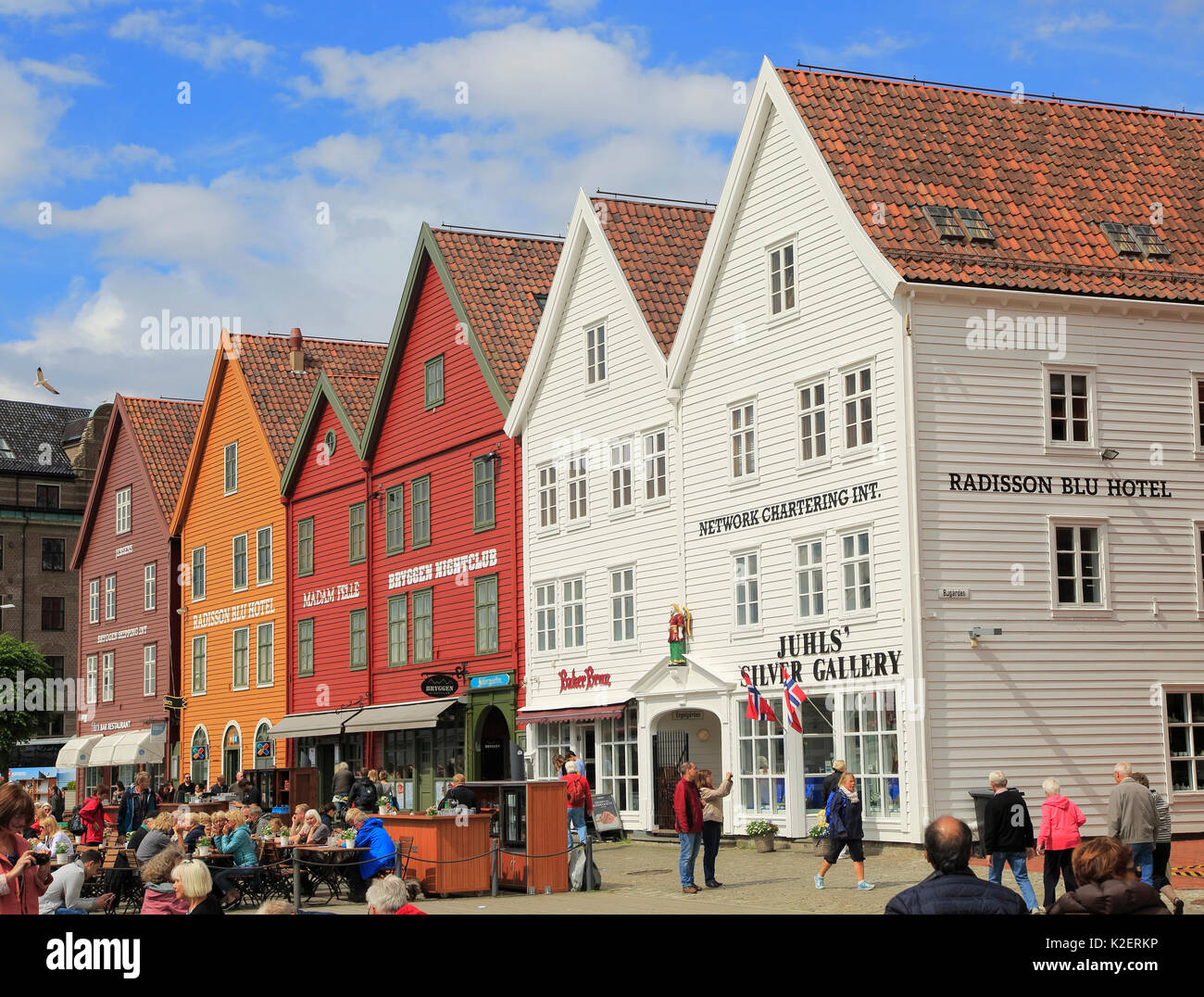 Historic hanseatic league wooden buildings bryggen area hi-res stock ...
