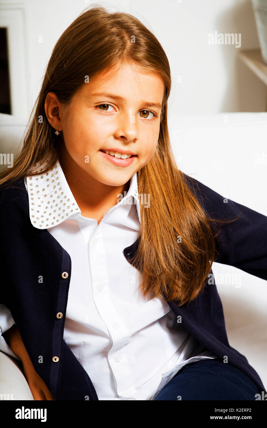 little cute girl at home smiling Stock Photo - Alamy
