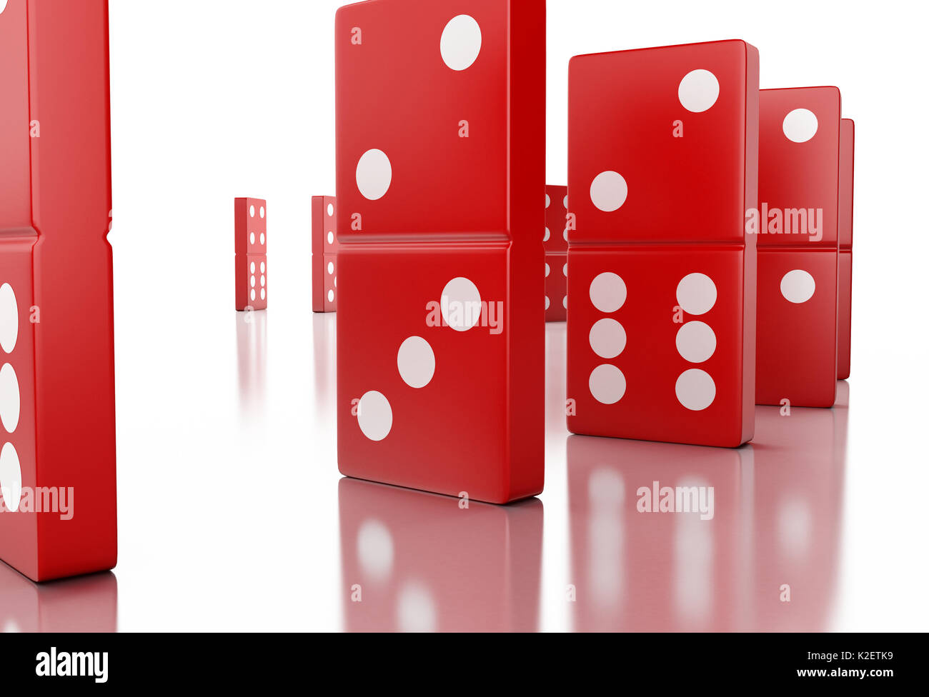 3d illustration. Red domino tiles in a row. Business concept. Isolated ...