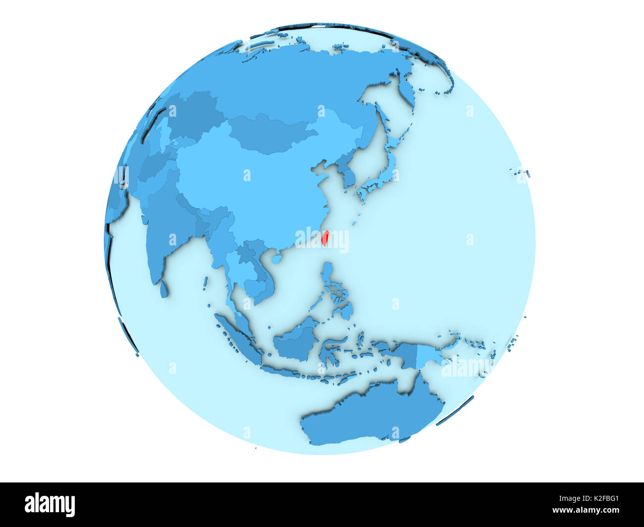 Taiwan highlighted in red on blue political globe. 3D illustration ...