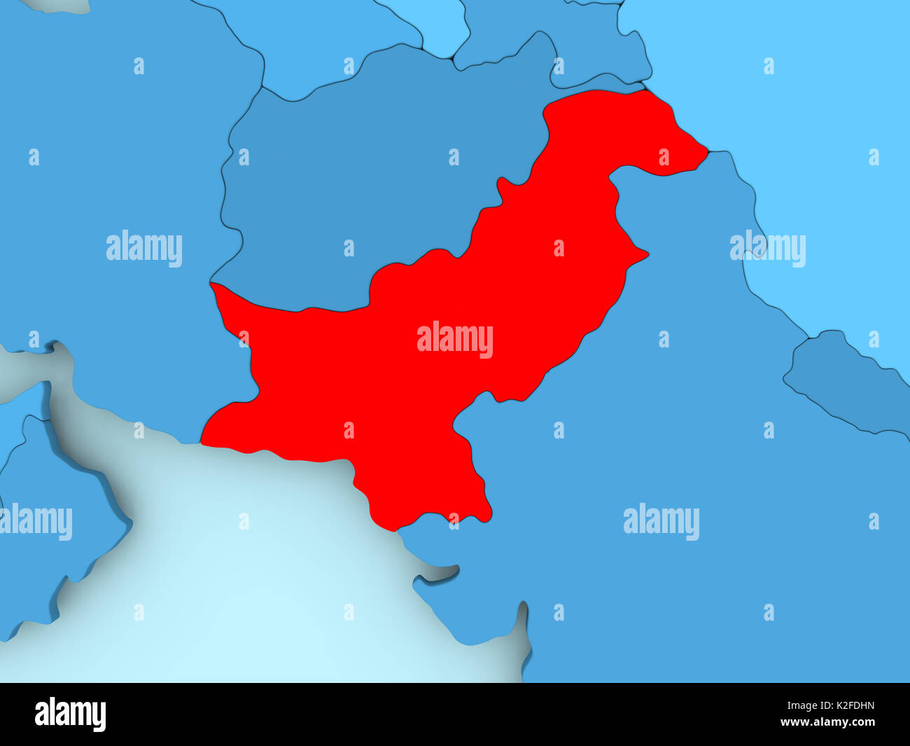 Pakistan in red on blue political map. 3D illustration Stock Photo - Alamy