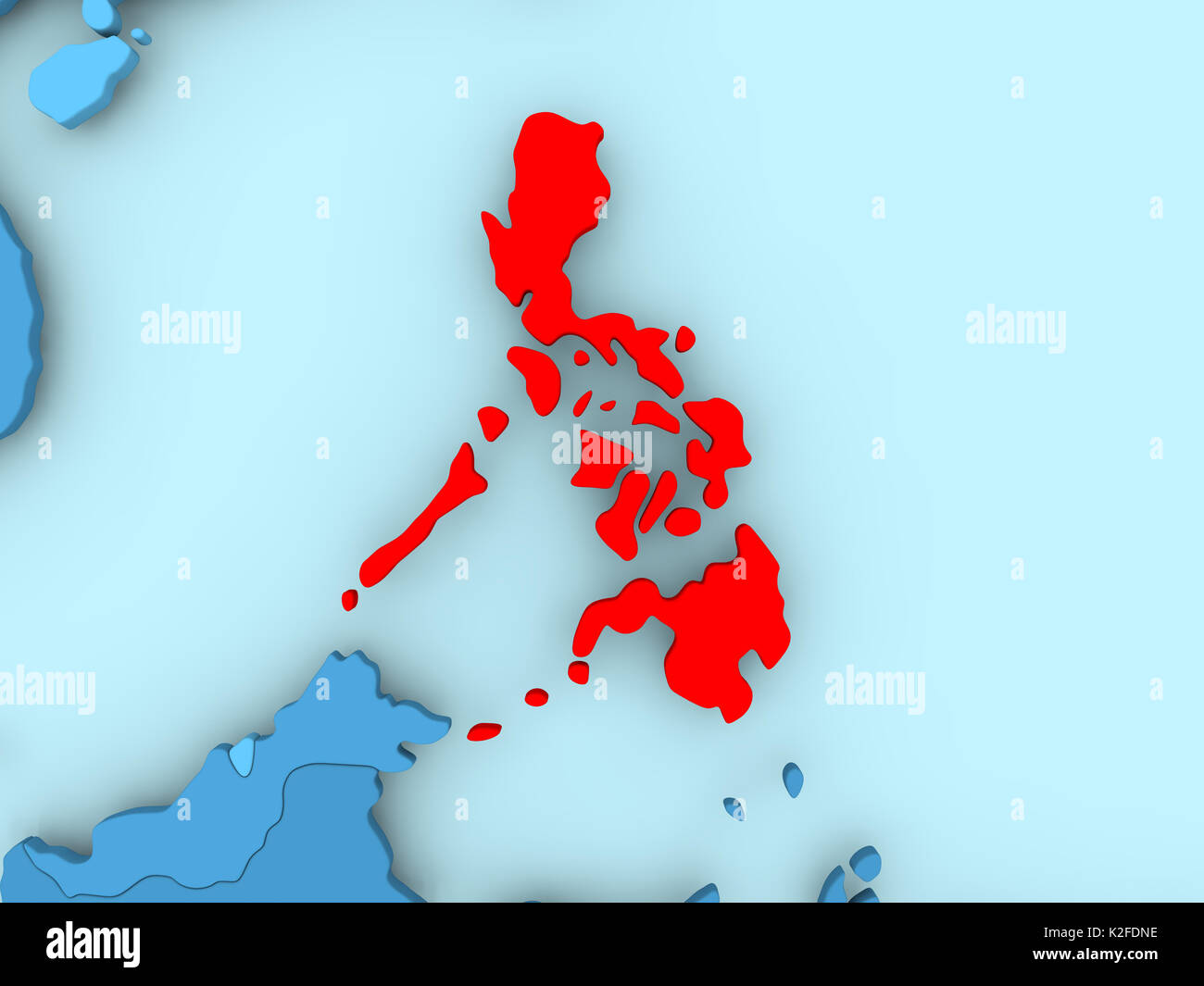 Philippines in red on blue political map. 3D illustration Stock Photo ...