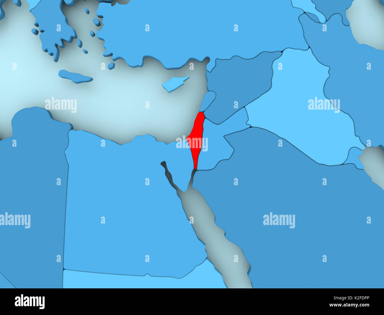 Israel in red on blue political map. 3D illustration Stock Photo - Alamy