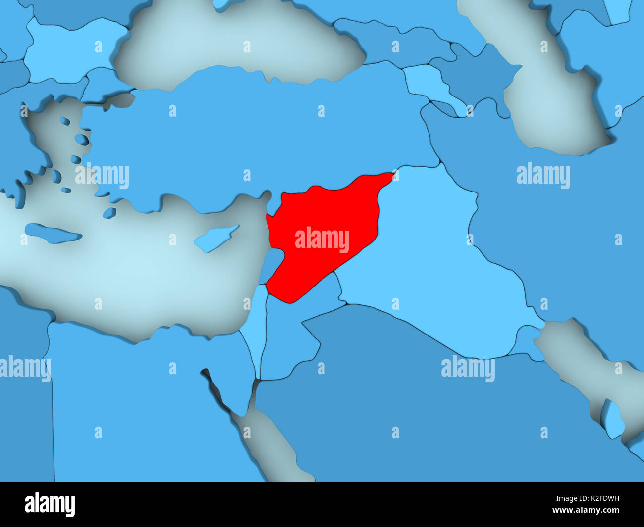 Syria in red on blue political map. 3D illustration Stock Photo - Alamy