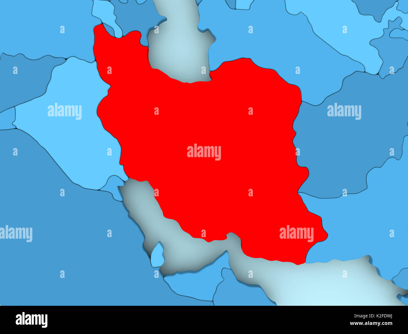 Iran in red on blue political map. 3D illustration Stock Photo - Alamy
