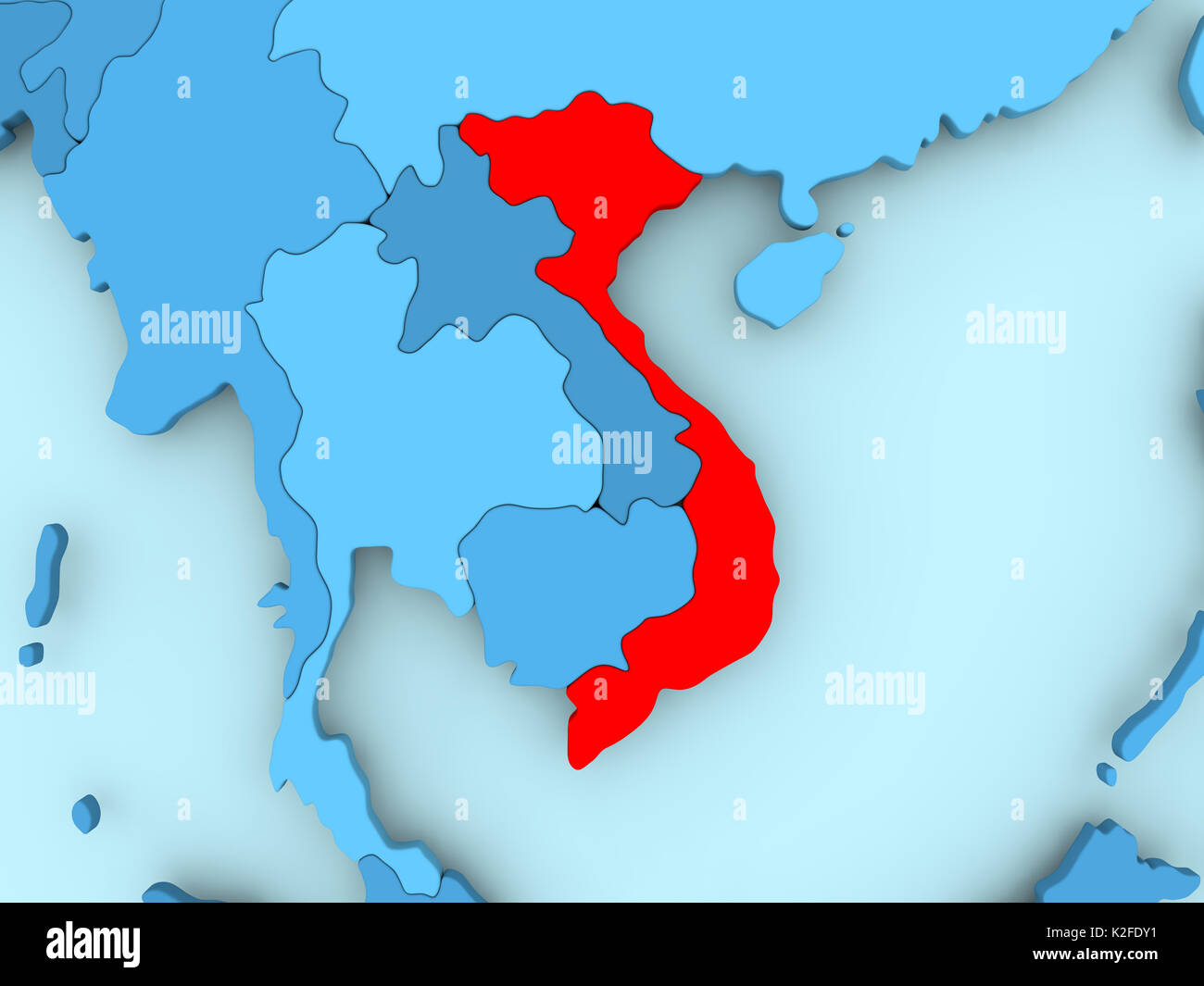 Vietnam in red on blue political map. 3D illustration Stock Photo - Alamy