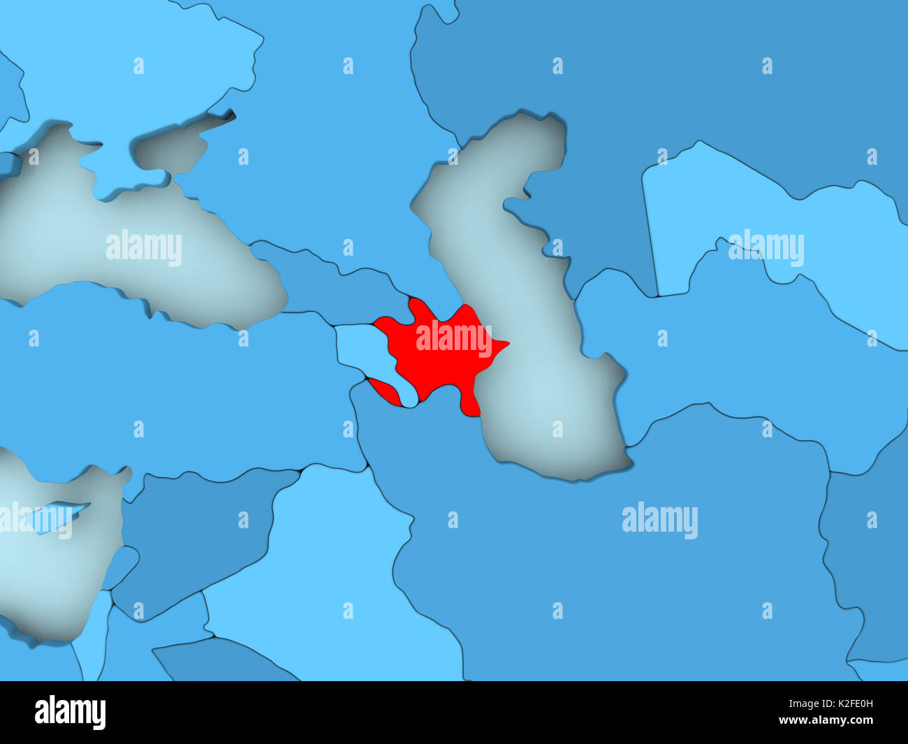 Azerbaijan in red on blue political map. 3D illustration Stock Photo ...