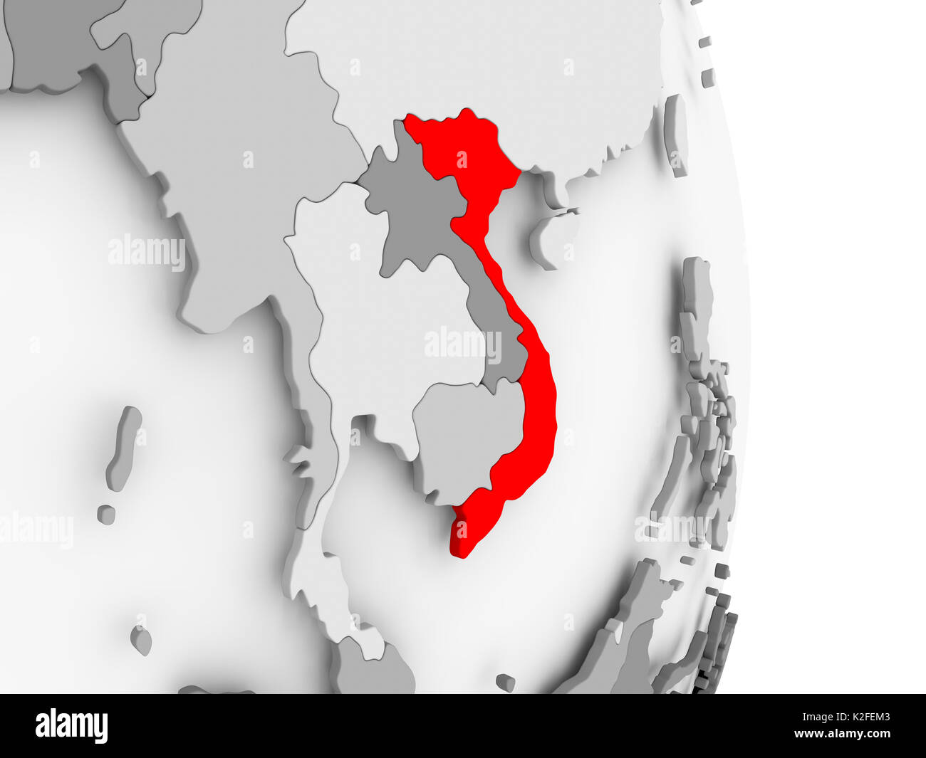 Vietnam highlighted in red on grey political globe. 3D illustration ...