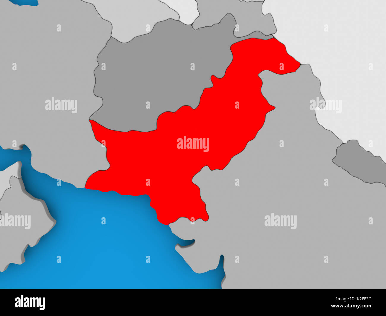 Pakistan in red on political map. 3D illustration Stock Photo - Alamy