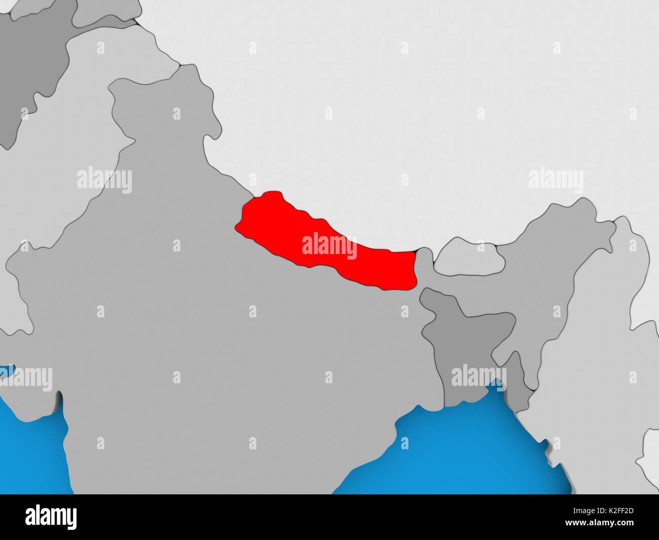 Nepal in red on political map. 3D illustration Stock Photo - Alamy