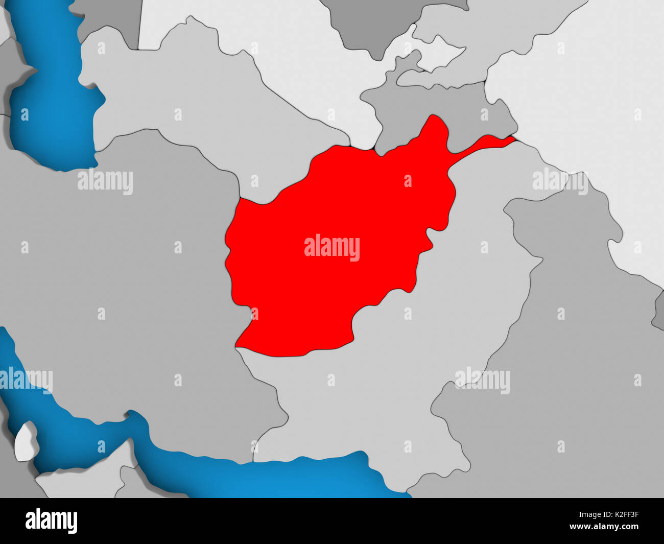 Afghanistan in red on political map. 3D illustration Stock Photo - Alamy