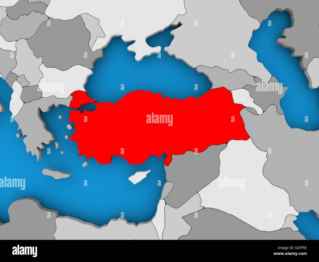 Turkey in red on political map. 3D illustration Stock Photo - Alamy