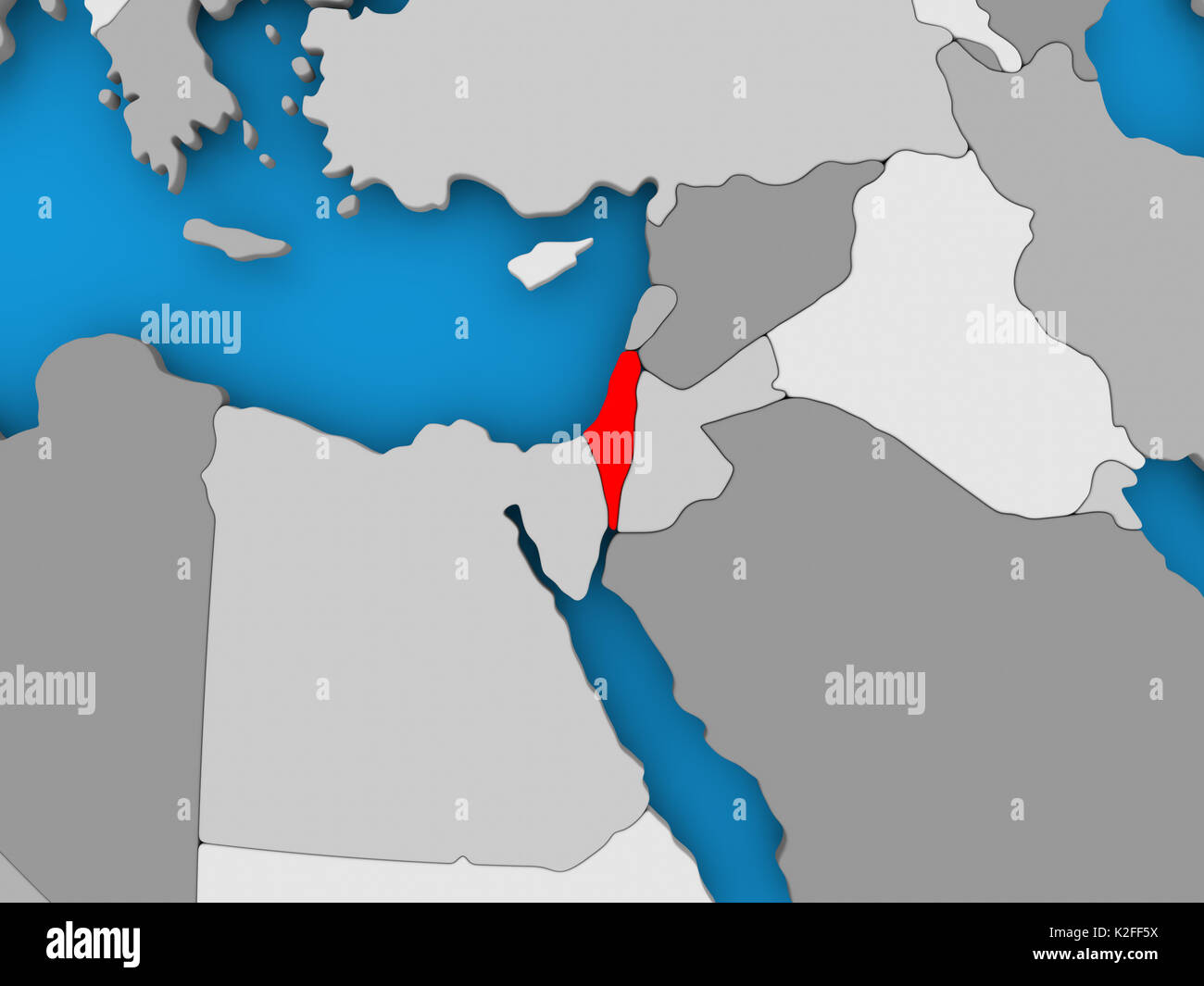 Israel in red on political map. 3D illustration Stock Photo - Alamy