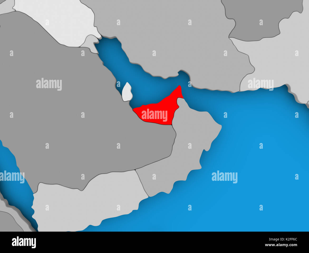 United Arab Emirates in red on political map. 3D illustration Stock ...