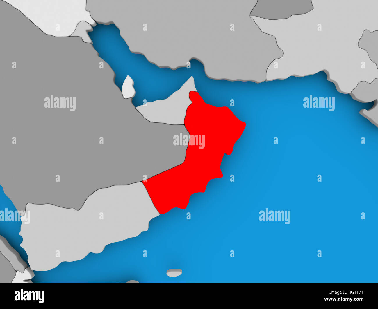 Oman in red on political map. 3D illustration Stock Photo - Alamy