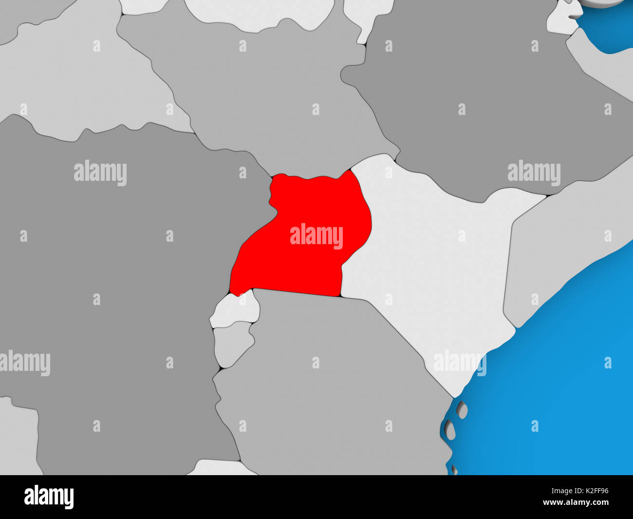 Uganda in red on political map. 3D illustration Stock Photo - Alamy
