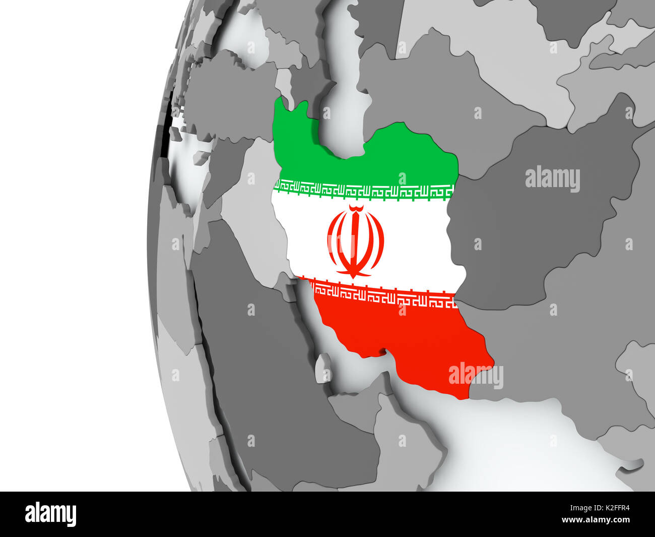 Illustration of Iran on political globe with embedded flag. 3D ...