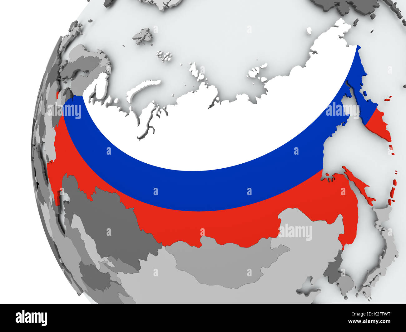 Illustration of Russia on political globe with embedded flag. 3D ...