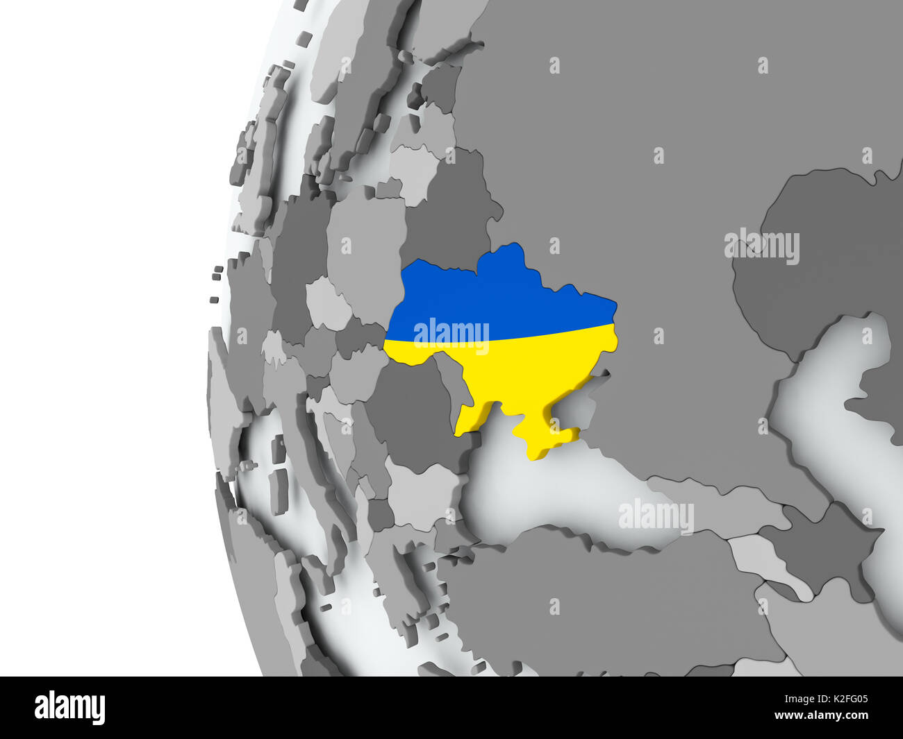 Illustration of Ukraine on political globe with embedded flag. 3D ...