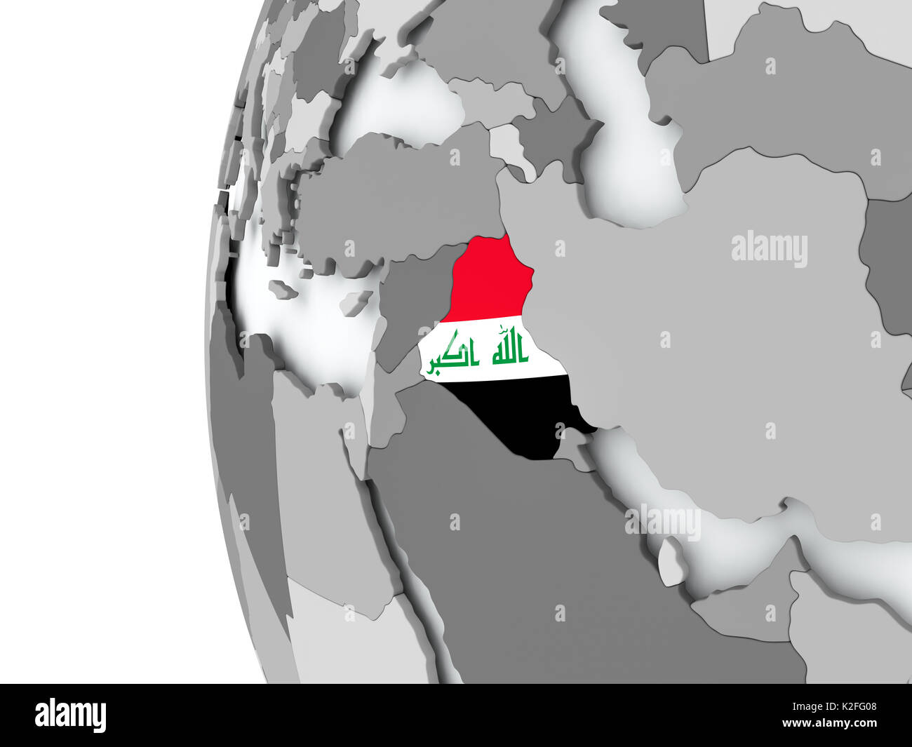 Illustration of Iraq on political globe with embedded flag. 3D ...