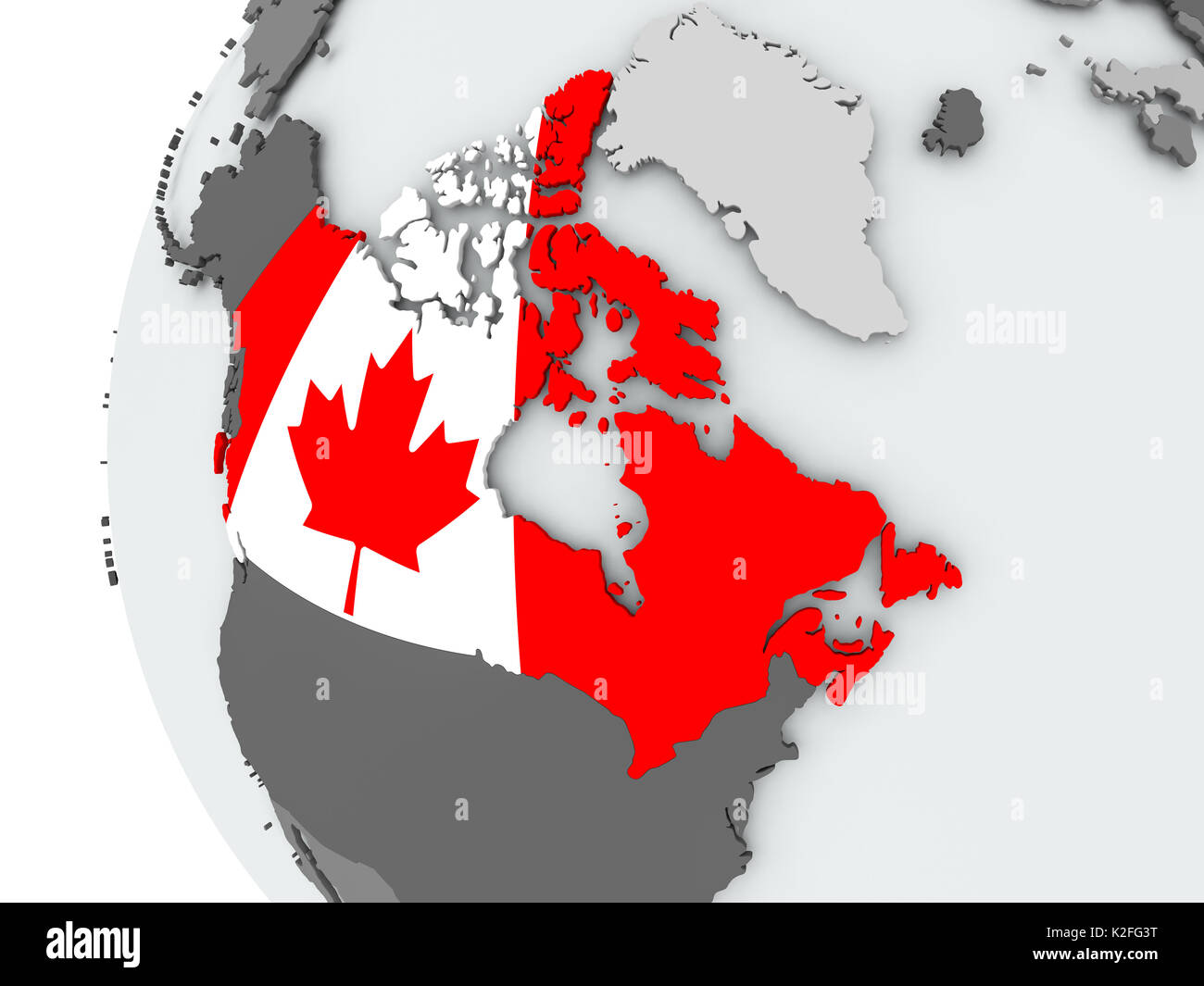Illustration of Canada on political globe with embedded flag. 3D ...