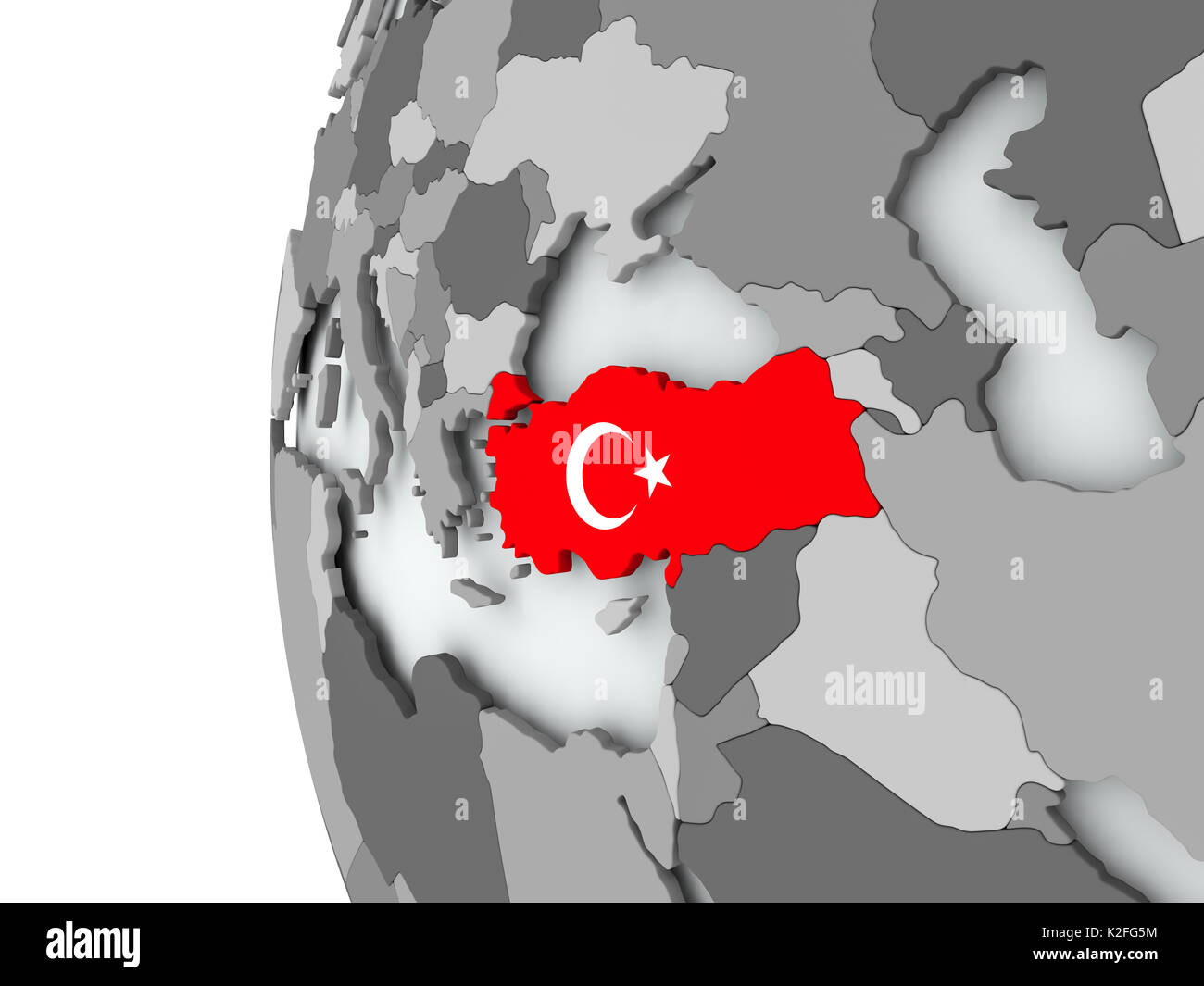 Illustration of Turkey on political globe with embedded flag. 3D ...