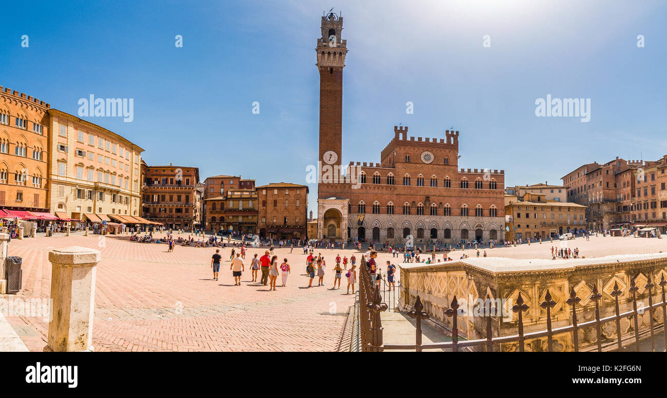 panoramic view of the main square of Siena in Italy, where the famous ...