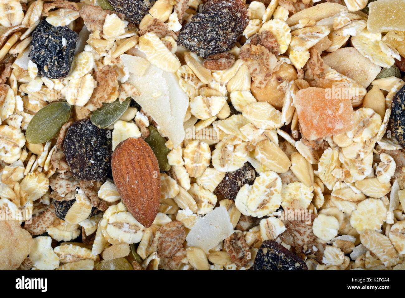 Dried Muesli with a mix of healthy fruit, nuts and seeds Stock Photo ...