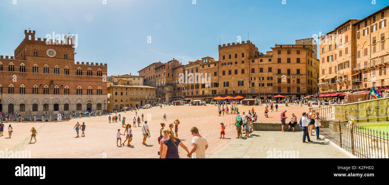 panoramic view of the main square of Siena in Italy, where the famous ...