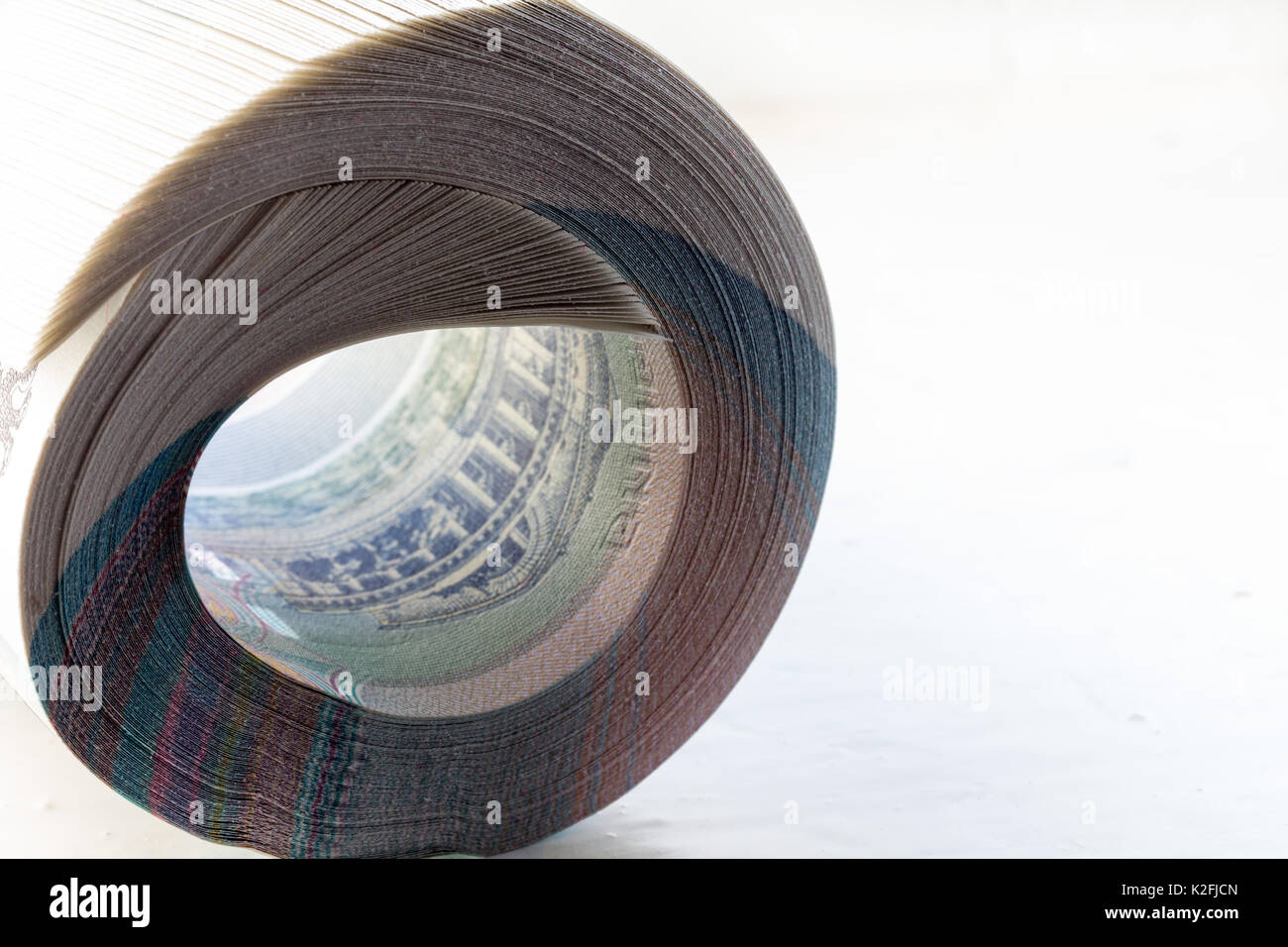 Russian national currency. stack of new paper money rolled into a roll ...
