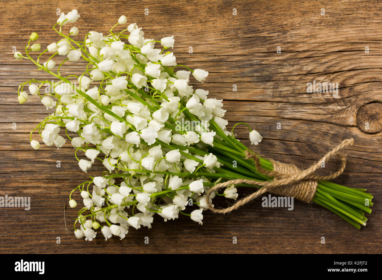 lily of the valley bouquet of white flowers tied with string on a ...