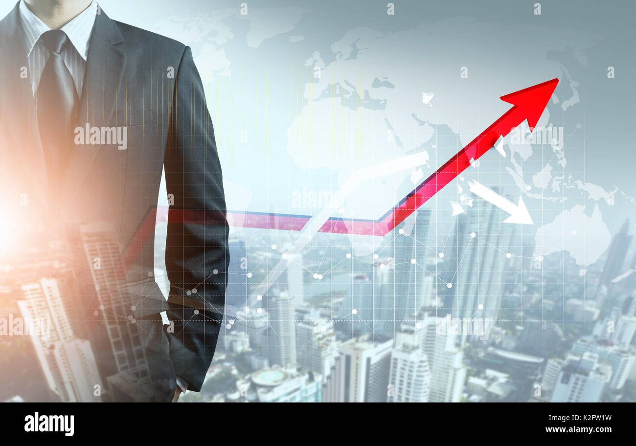 Businessman point at increasing graph and decreasing broken graph with ...