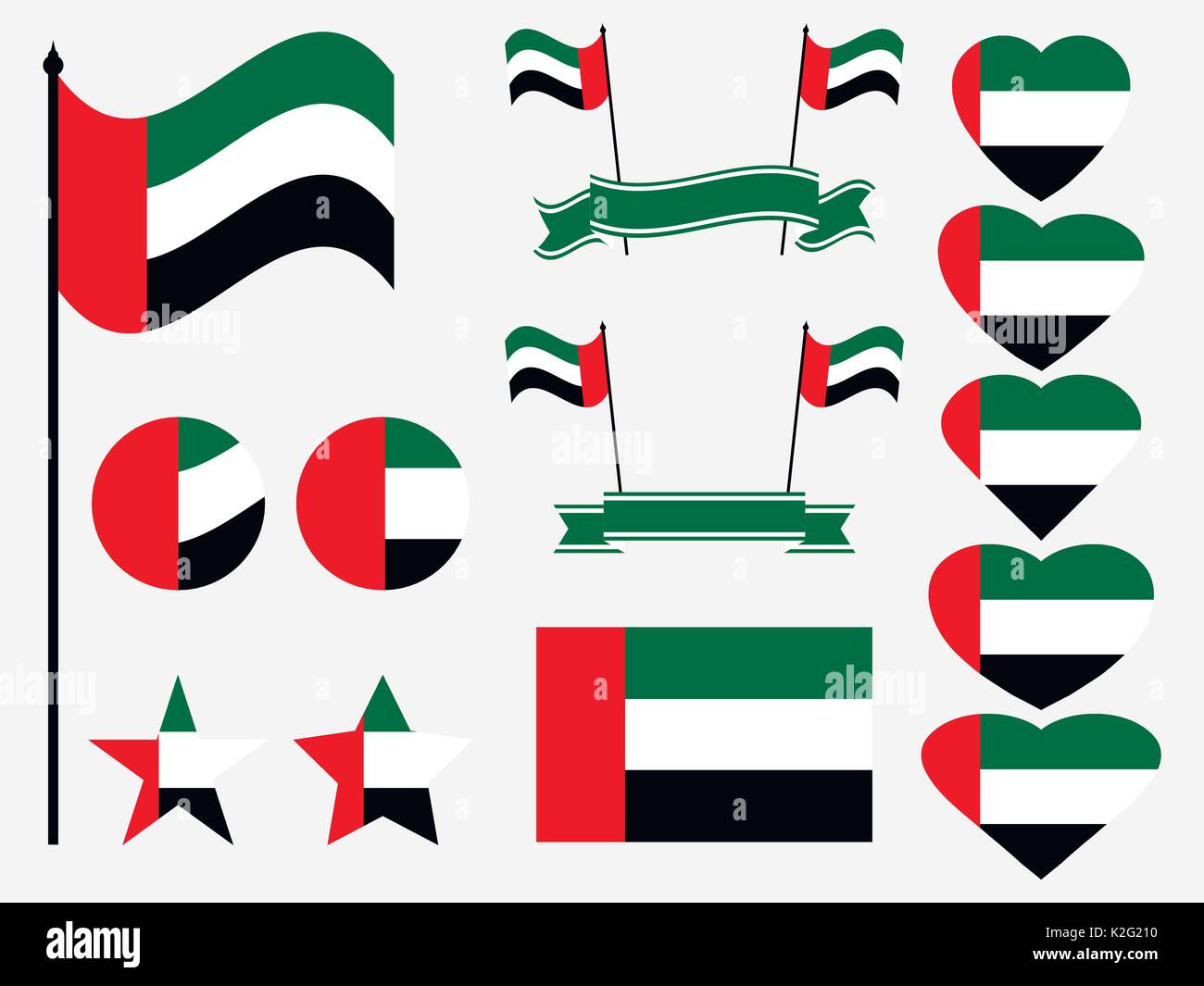 United Arab Emirates flag set. Collection of symbols, flag in heart ...