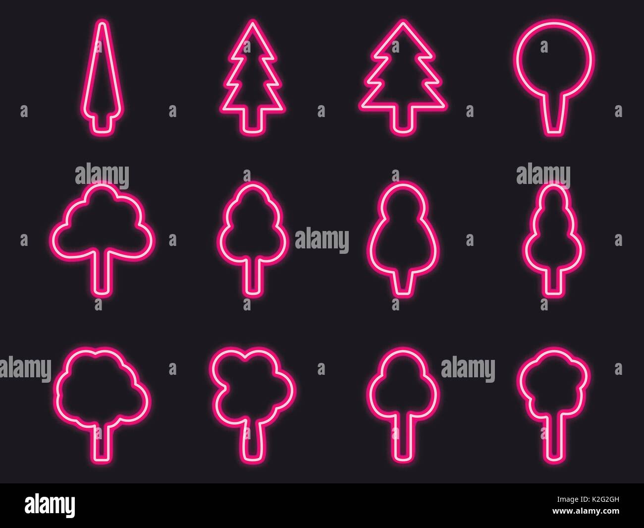 Neon trees set. Glowing sign. Vector illustration Stock Vector Image ...