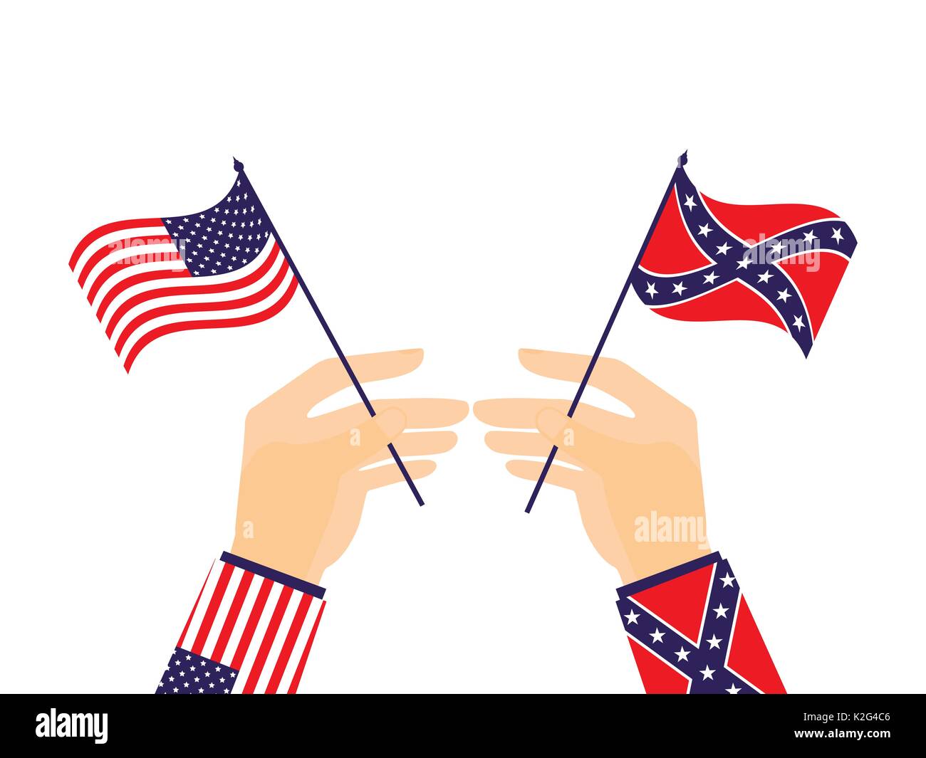Hand holds the flag of the United States of America and the ...