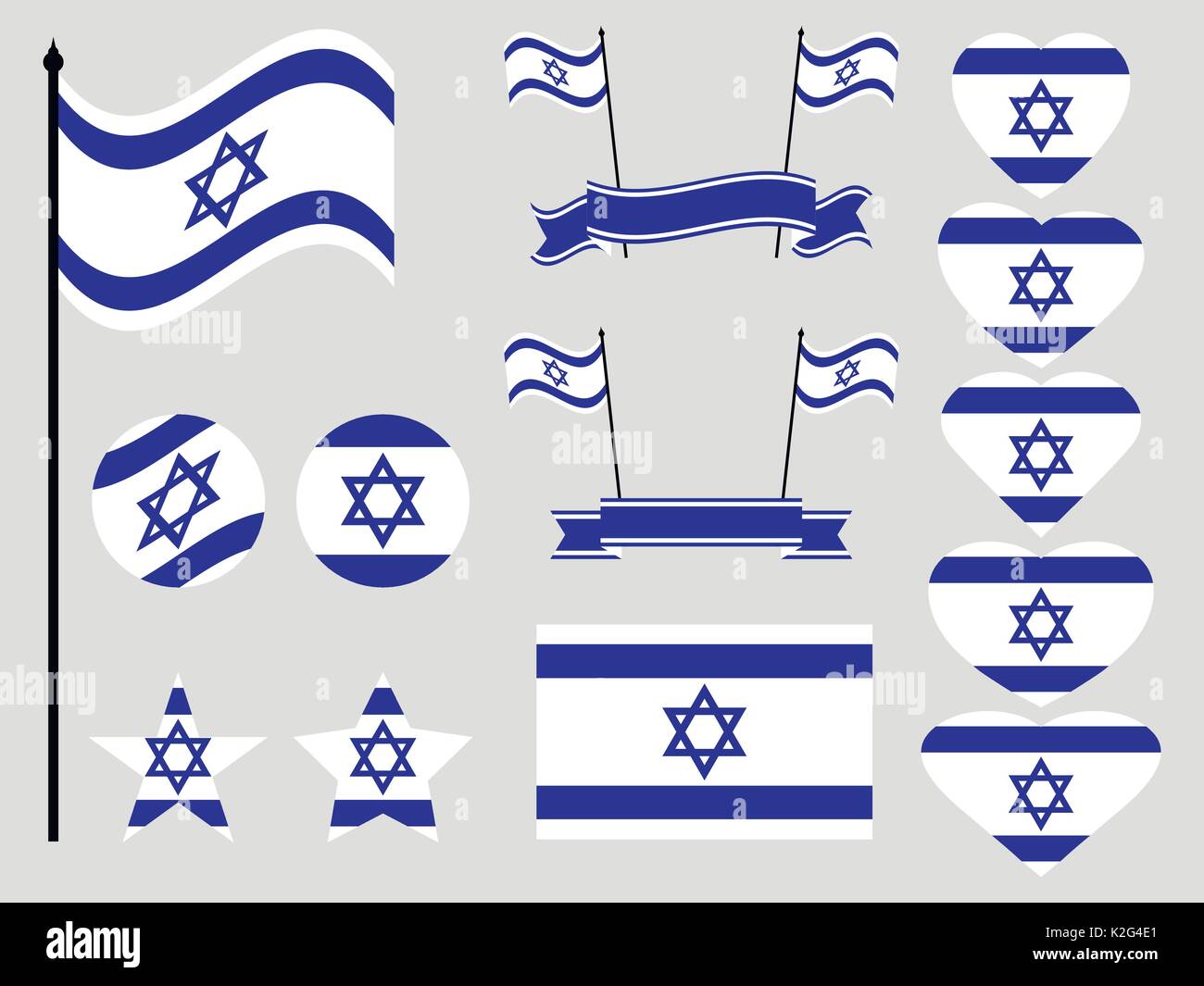Israel flag set. Collection of symbols, flag in heart. Vector ...