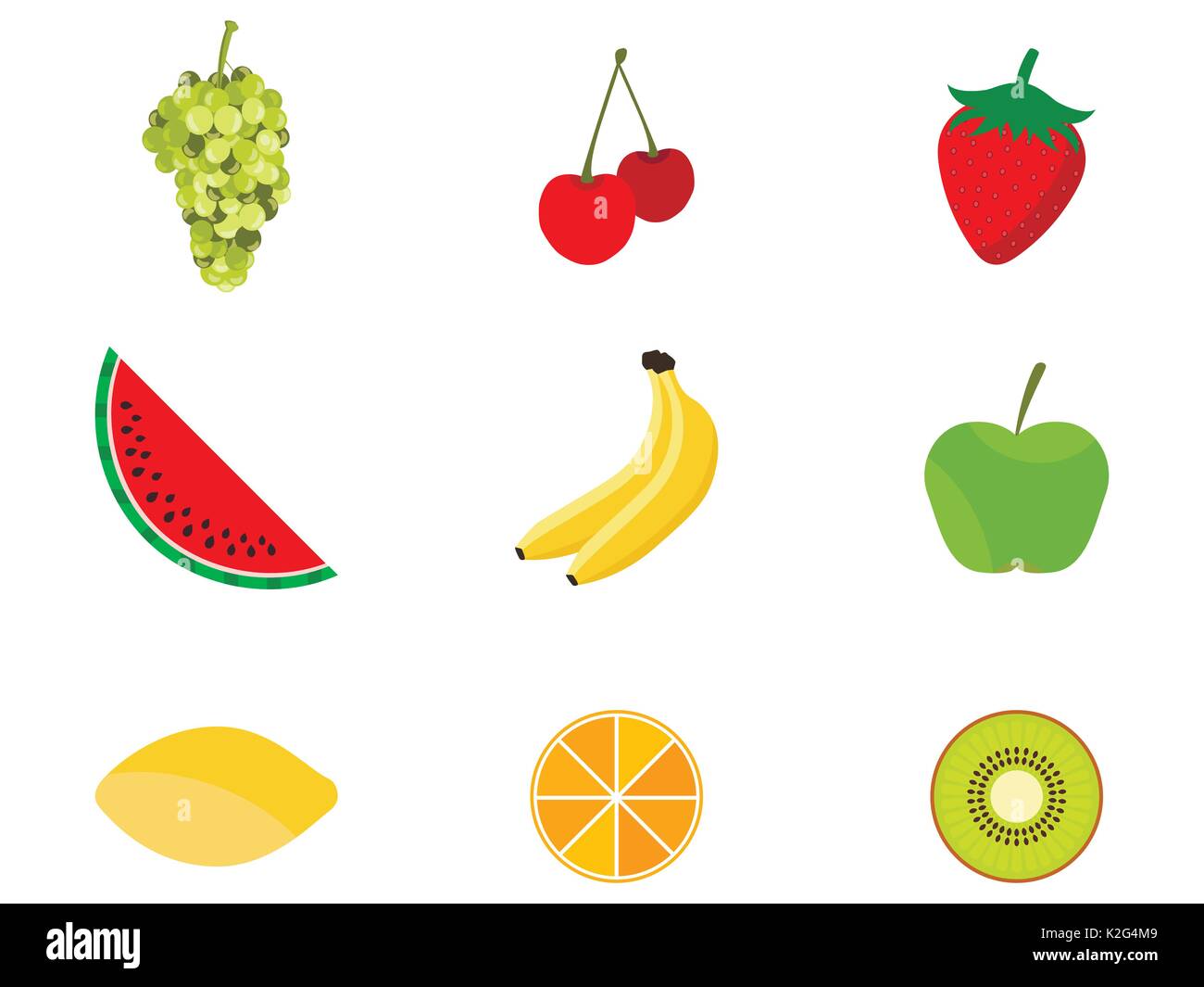 Set of fruits in a flat style. Fruits and berries, citrus. Icons on ...