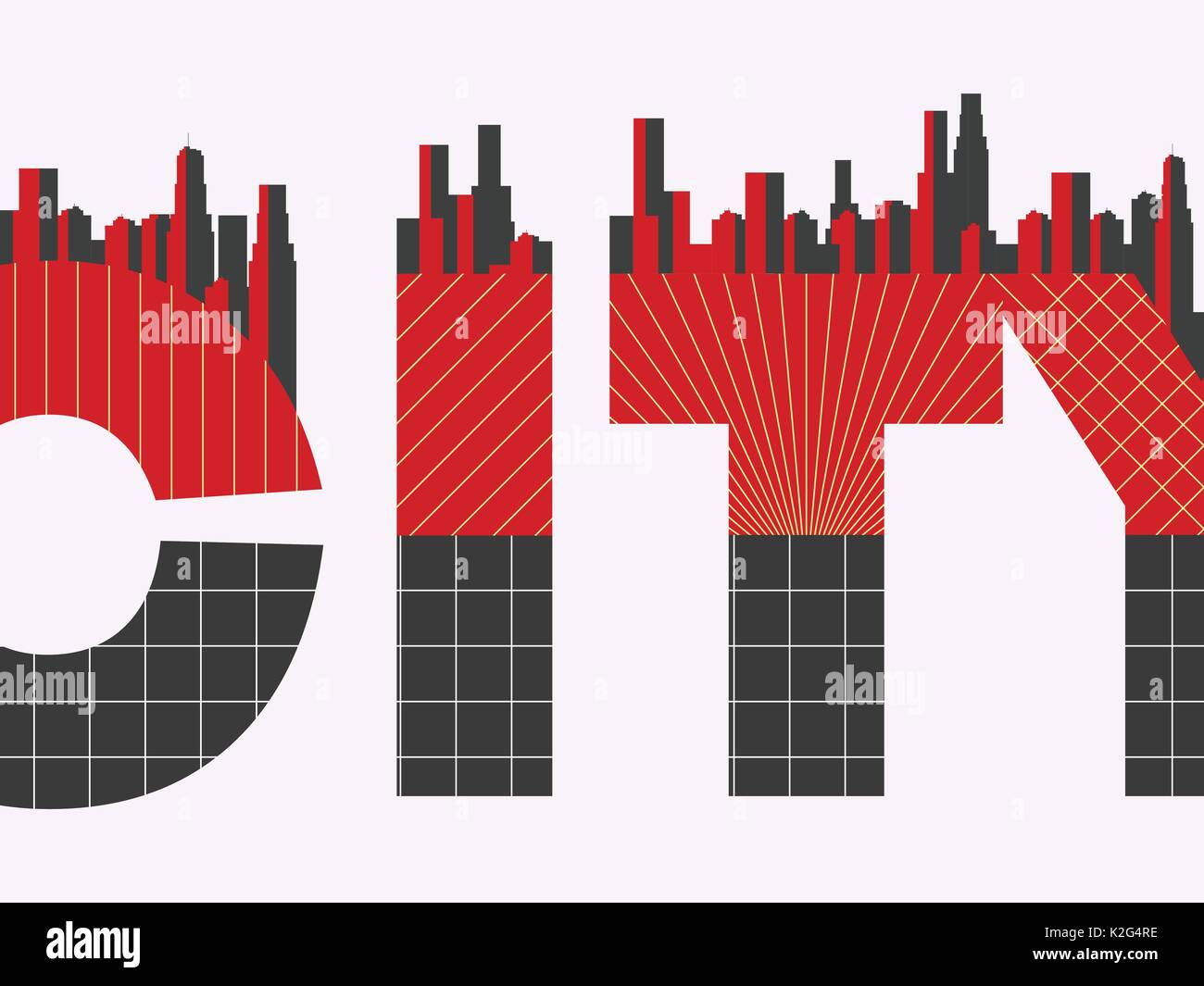 City word with geometric figures in the style of the Bauhaus. Retro ...