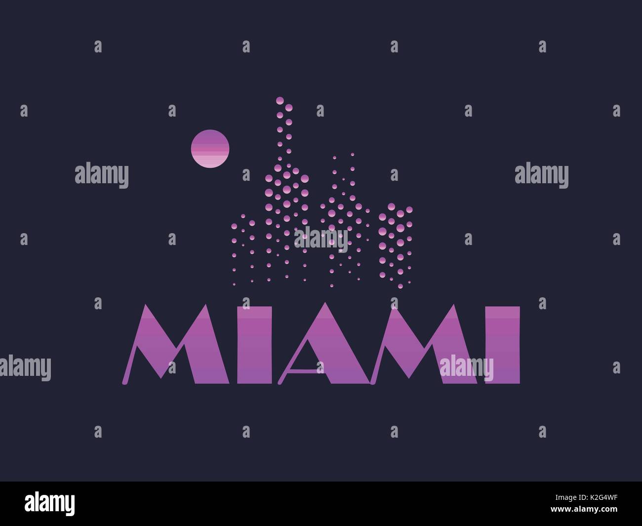 Miami, emblem in the style of the 80s. Points symbolize the skyscrapers ...