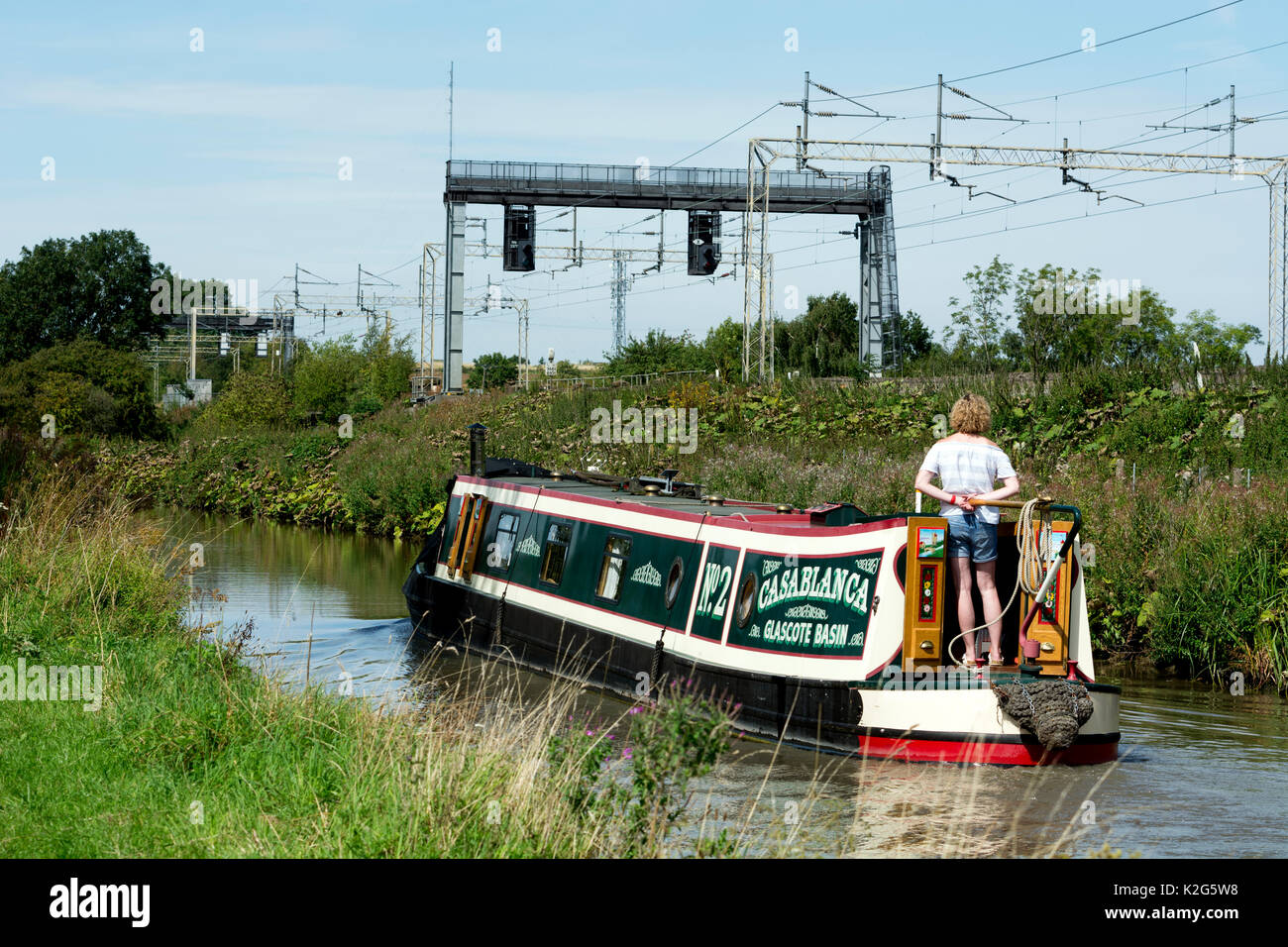 Narrowboat on the Oxford Canal alongside the West Coast Main Line ...