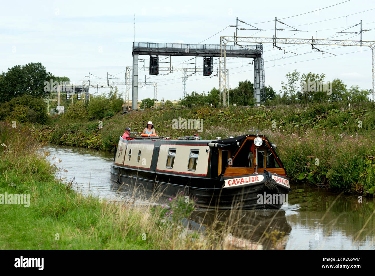 Narrowboat on the Oxford Canal alongside the West Coast Main Line ...