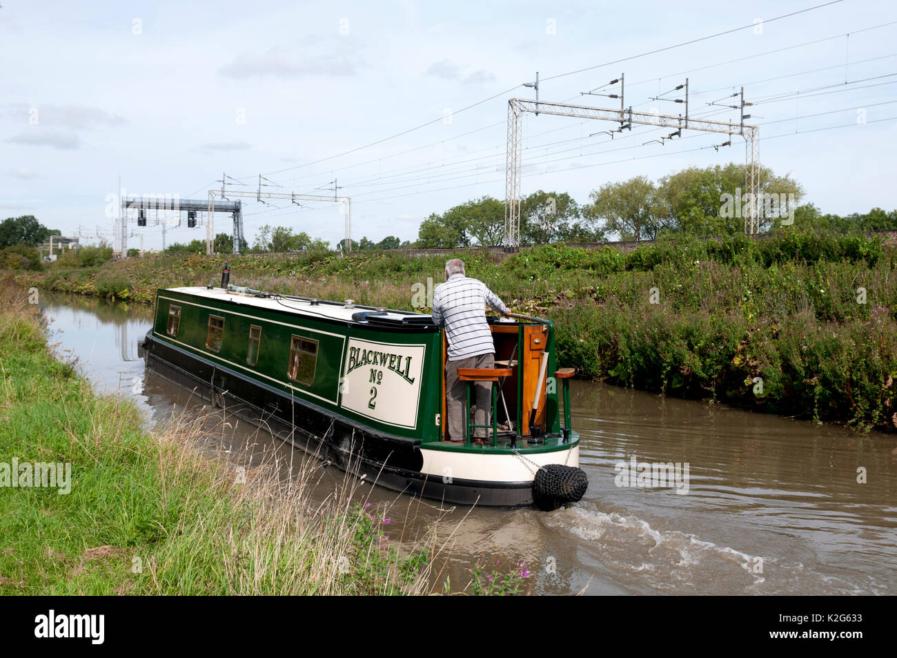 Narrowboat on the Oxford Canal alongside the West Coast Main Line ...